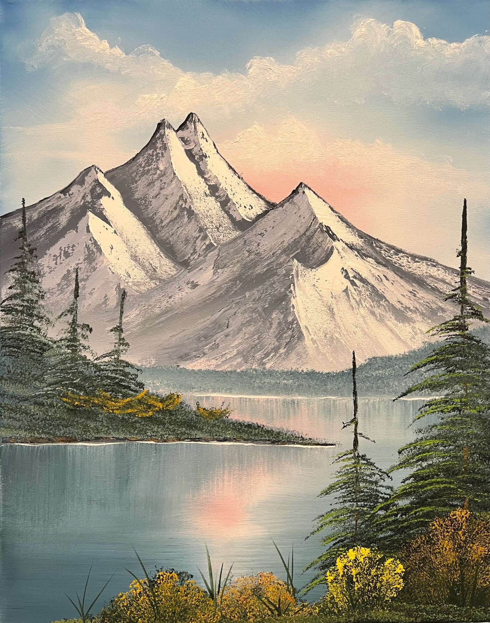 Bob Ross Style Original Landscape Oil Painting lake by Mountain 16x20 ...