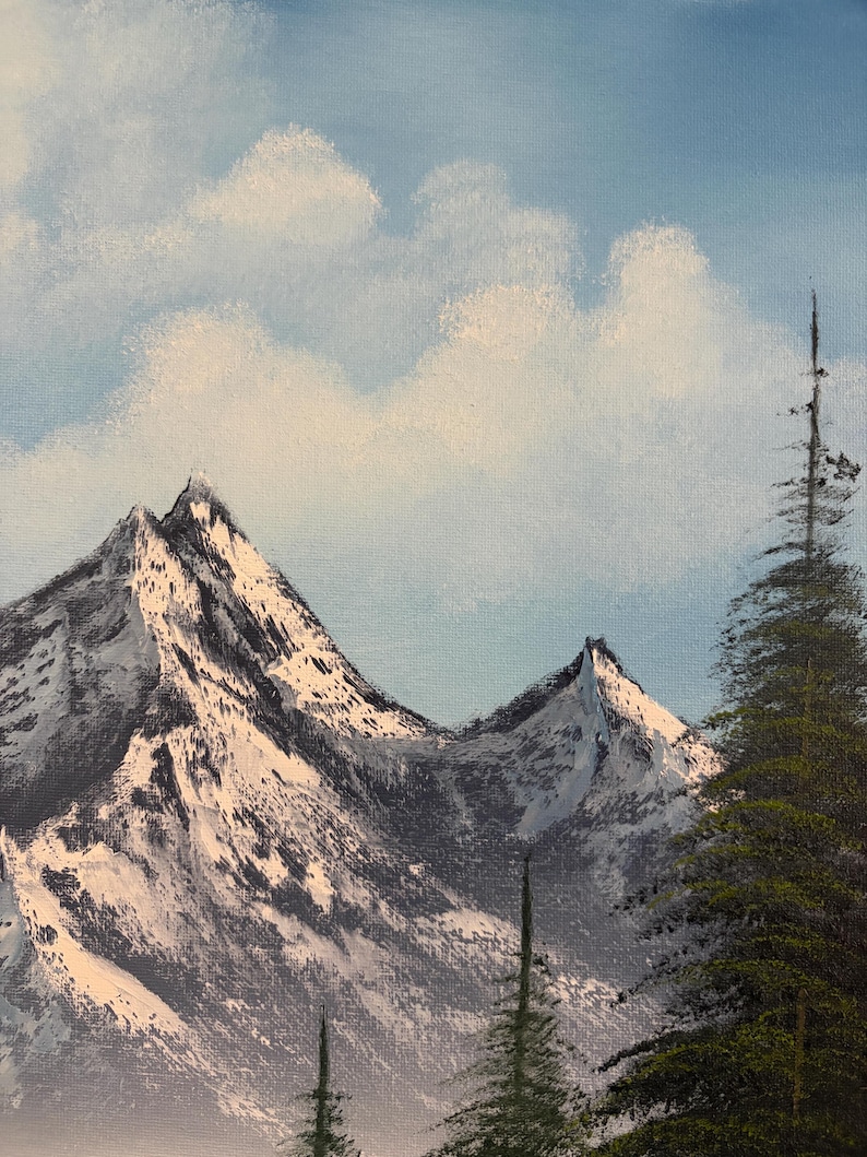 Original Mountain Landscape Oil Painting – Snowy Peaks, Rustic Nature ...