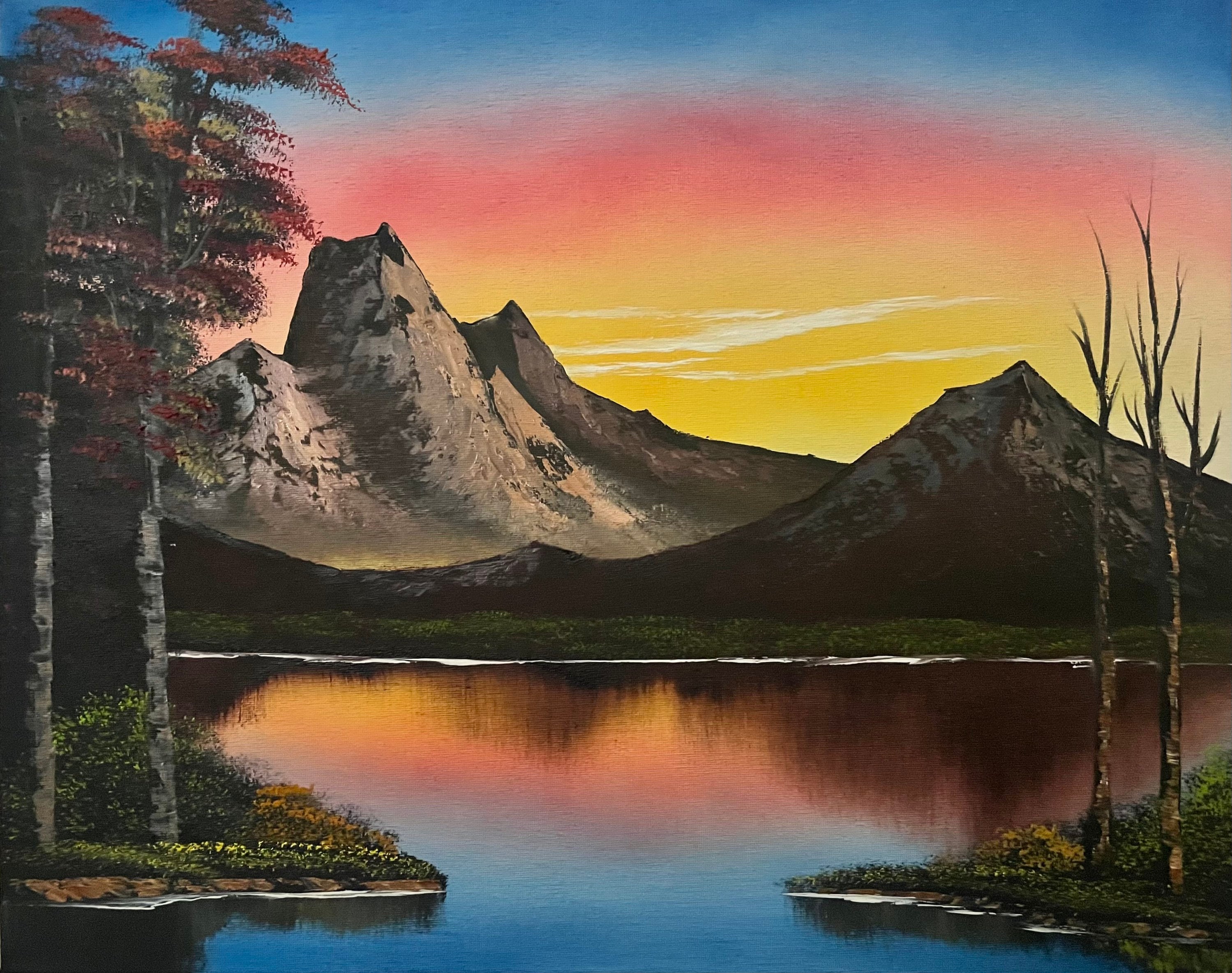 After Bob Ross mountain at Sunset Original Landscape Oil - Etsy UK