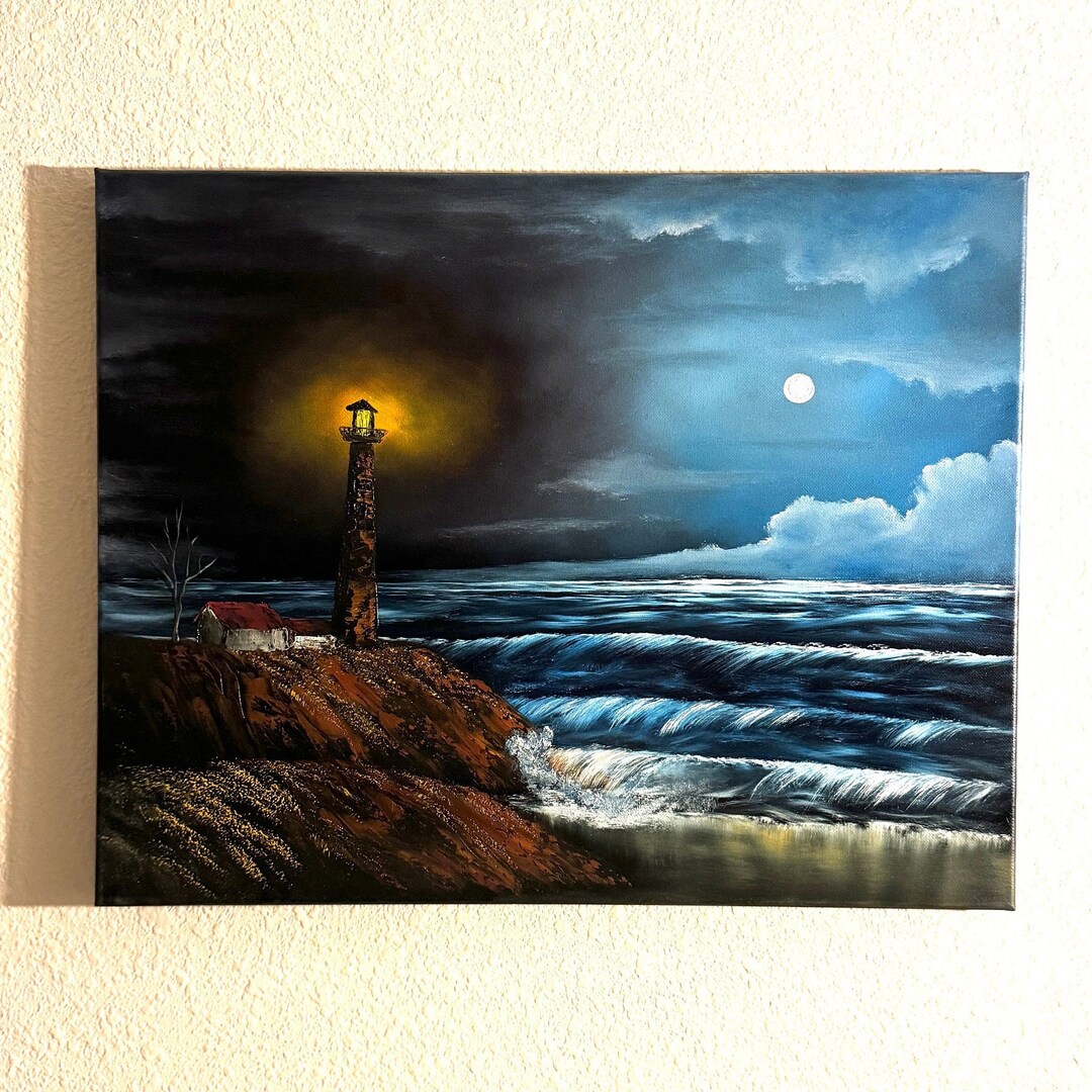 After Bob Ross “night Light” Original Landscape Oil Painting 16x20 - Etsy