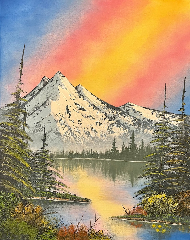 After Bob Ross peaceful Reflections Original Landscape Oil Painting ...