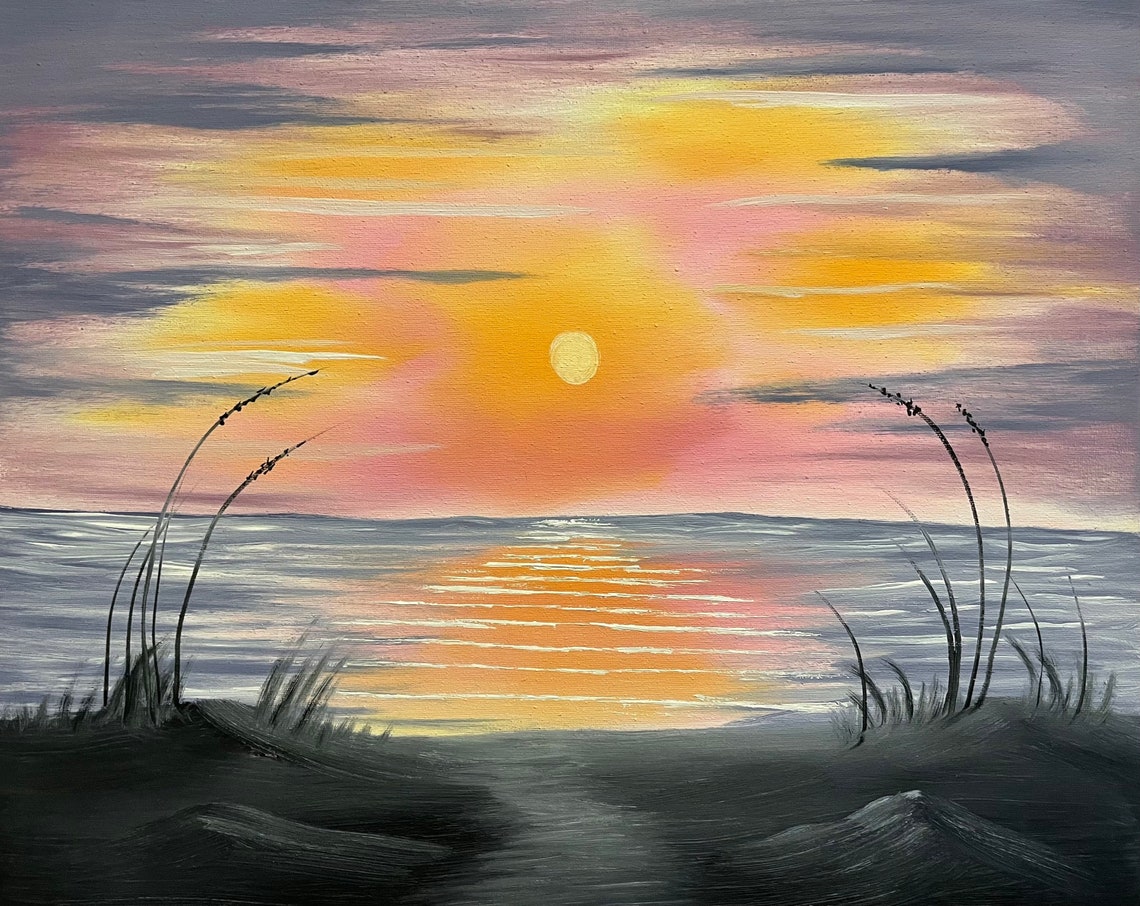 Ocean Sunrise Bob Ross Style Original Landscape Oil Painting - Etsy