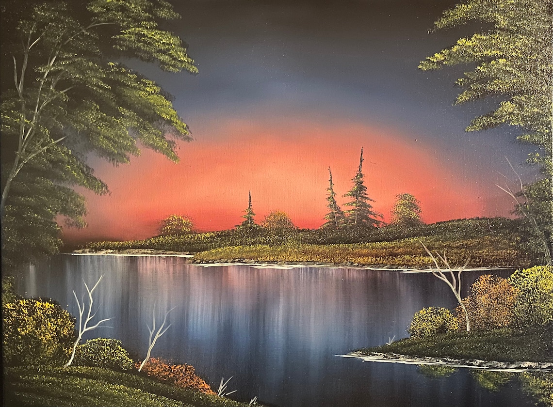 After Bob Ross blue River Original Landscape Oil Painting - Etsy