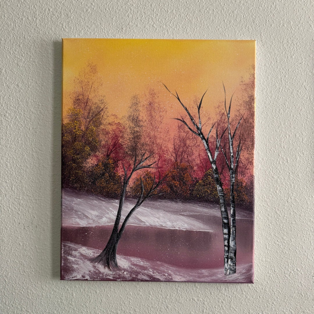 Snowfall Magic Autumn Fall Foliage Bob Ross Style Oil Painting With ...