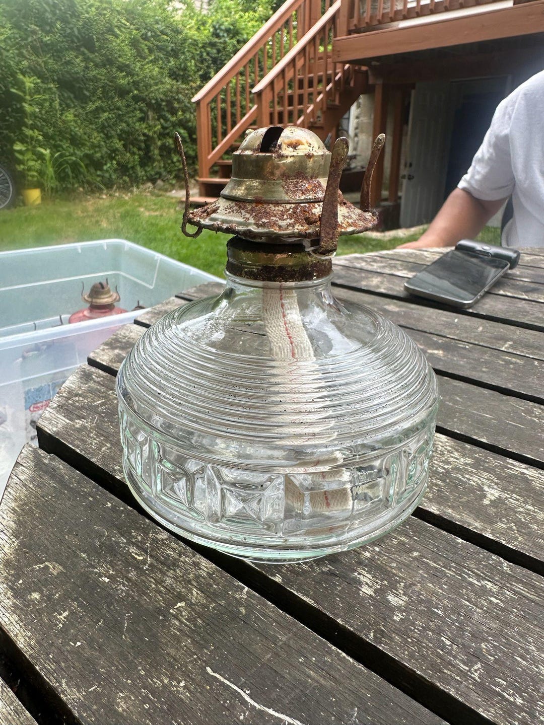 Vintage Clear Glass Oil Lamp Base (flared Squat Font, Threaded Collar ...