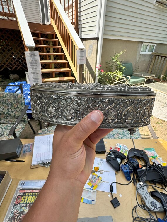 Antique Silver-Plated Repoussé Jewelry Box – Velvet L… - Gem
