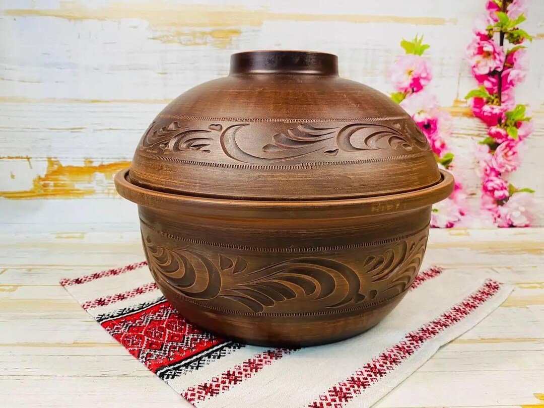 Rustic Clay Bread Pot 4L With Saucer | Handmade Milk-fired Terracotta ...
