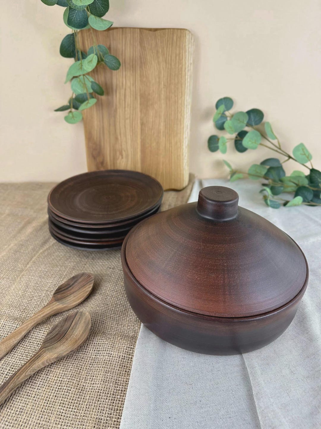 Handmade Smooth Clay Dinnerware Set for 6 | Rustic Earthenware Skillet ...