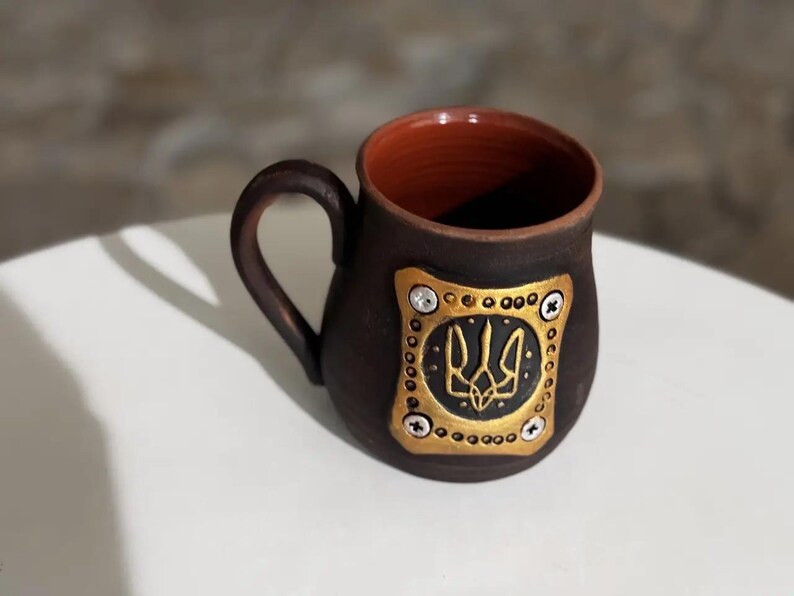 Ukrainian Tea Set With Trident Emblem | Handmade Clay Teapot 1L & Mug ...