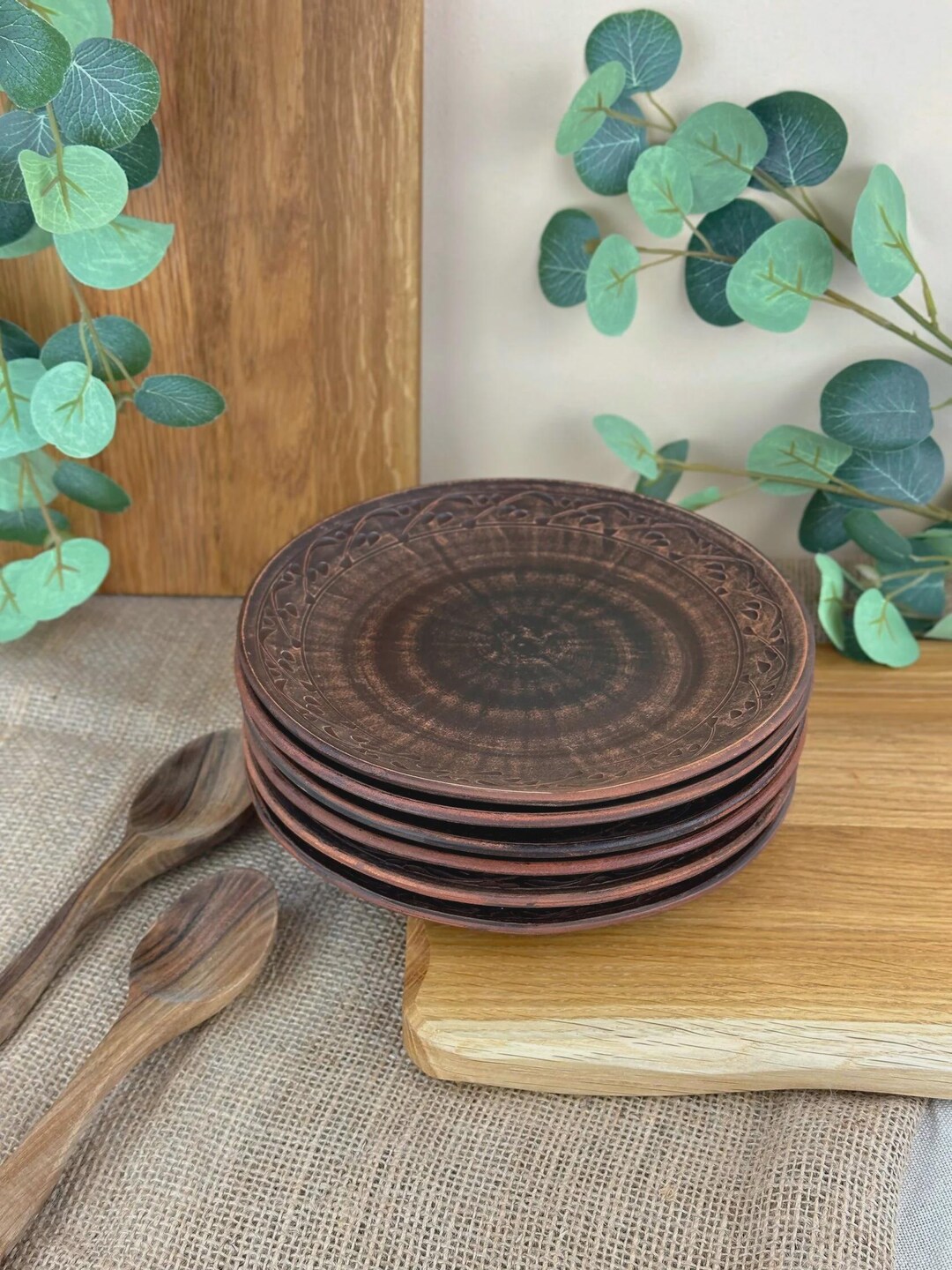 Set of 6 Traditional Clay Plates 21cm | Handcrafted Unglazed ...