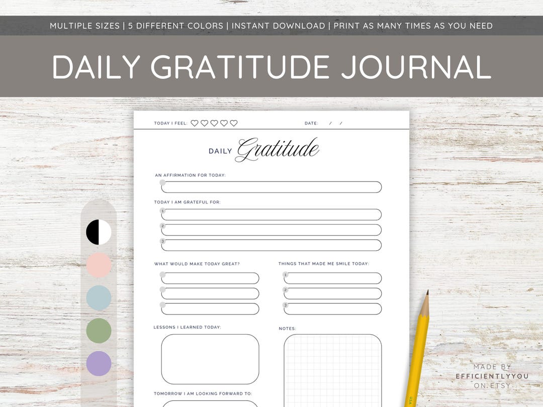 Simple Gratitude Journal Page Printable | Daily Gratitude Tracker ...