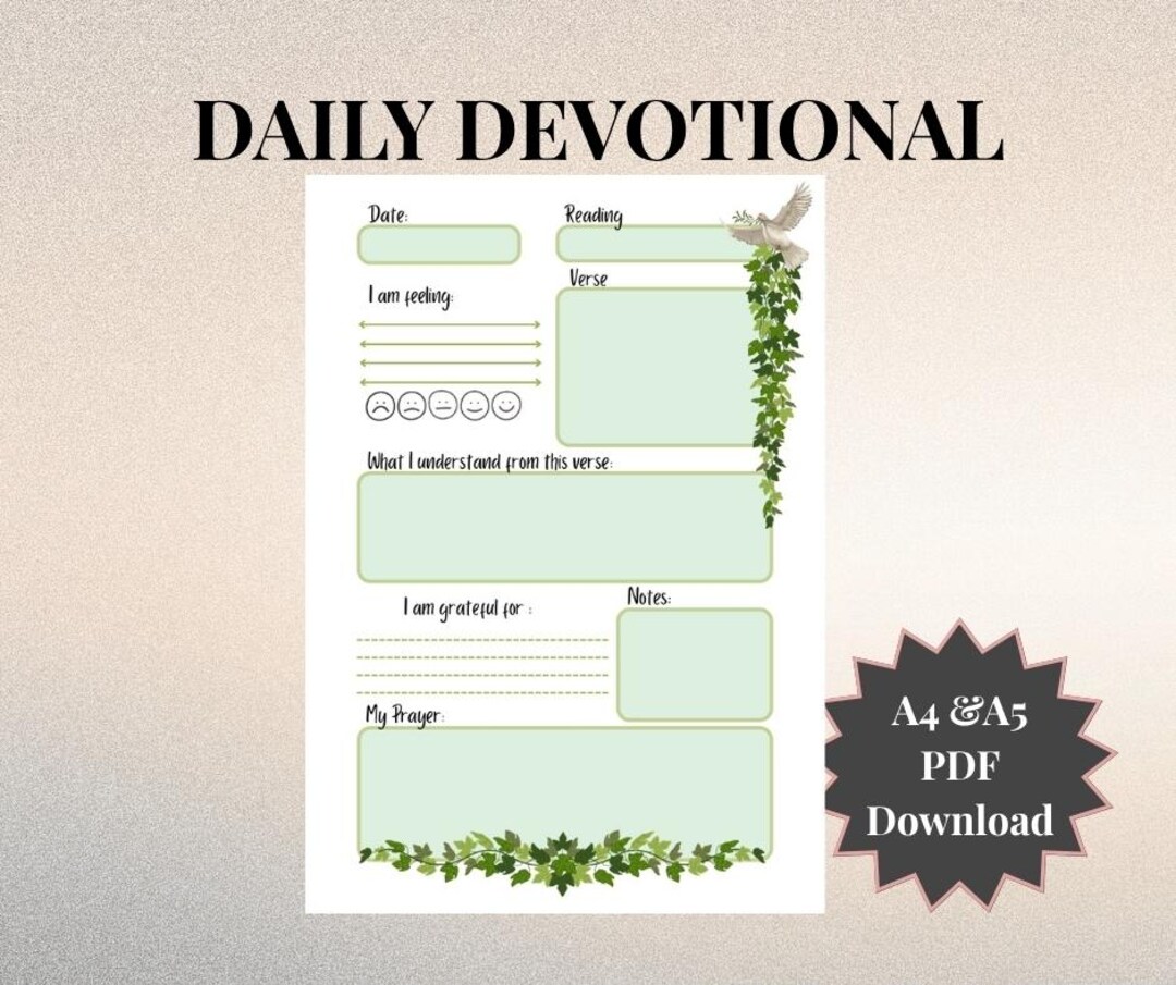 Daily Devotional Journal Printable | Bible Study Worksheet | A4 & A5 ...
