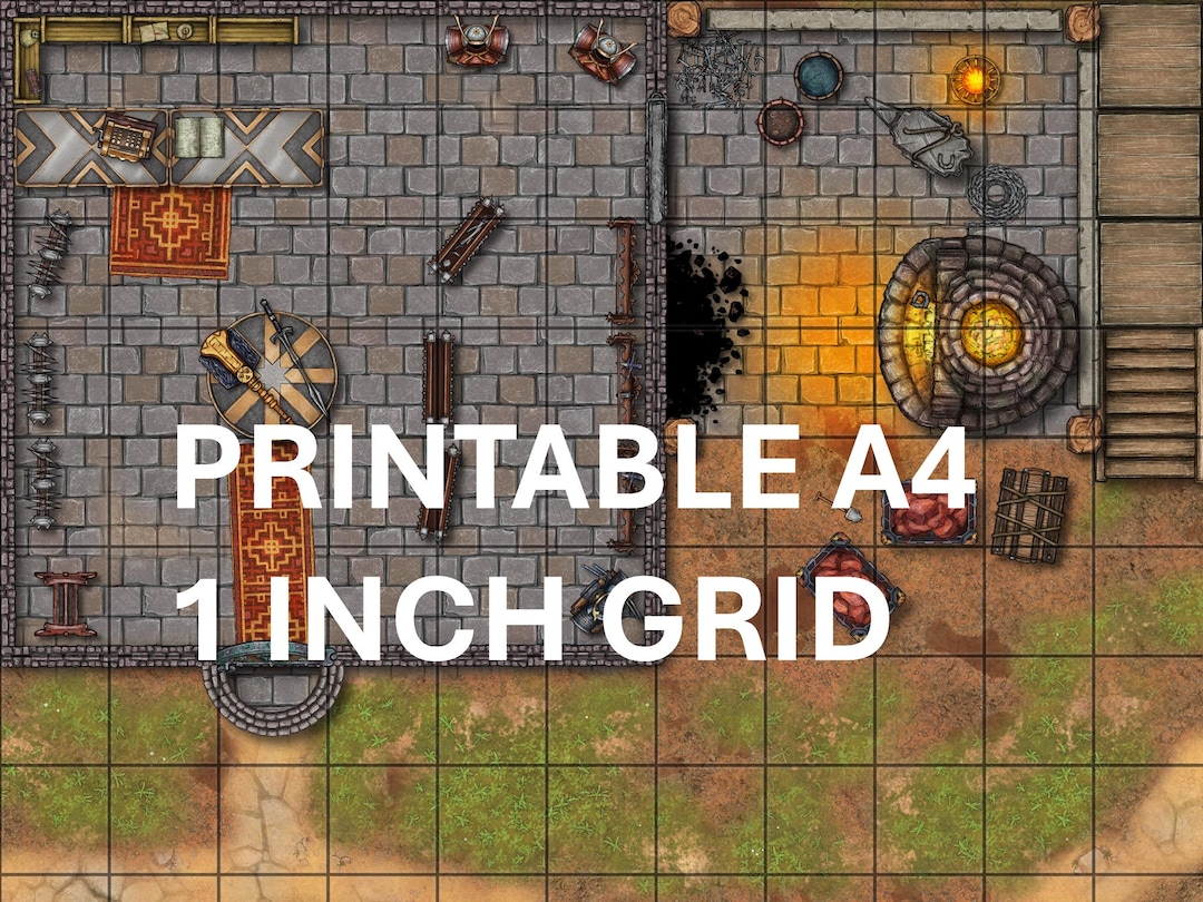 2-level Blacksmith Store Printable Battlemap PNG | A4 | 1-inch Grid for ...
