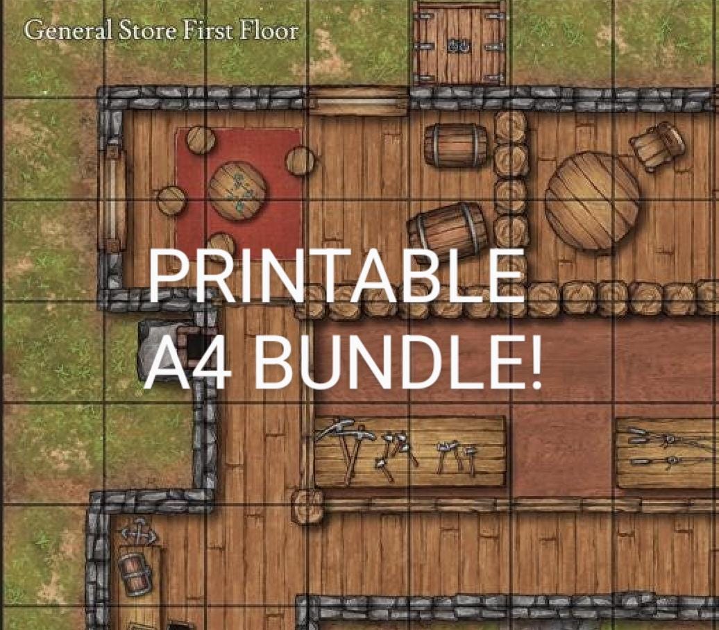 3-level General Store Battlemap PNG | A4 | 1-inch Grid for Dnd and ...