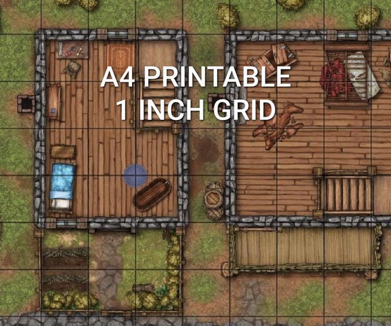 Printable 2x Two-story Village House Battlemaps PNG | A4 | 1-inch Grid ...