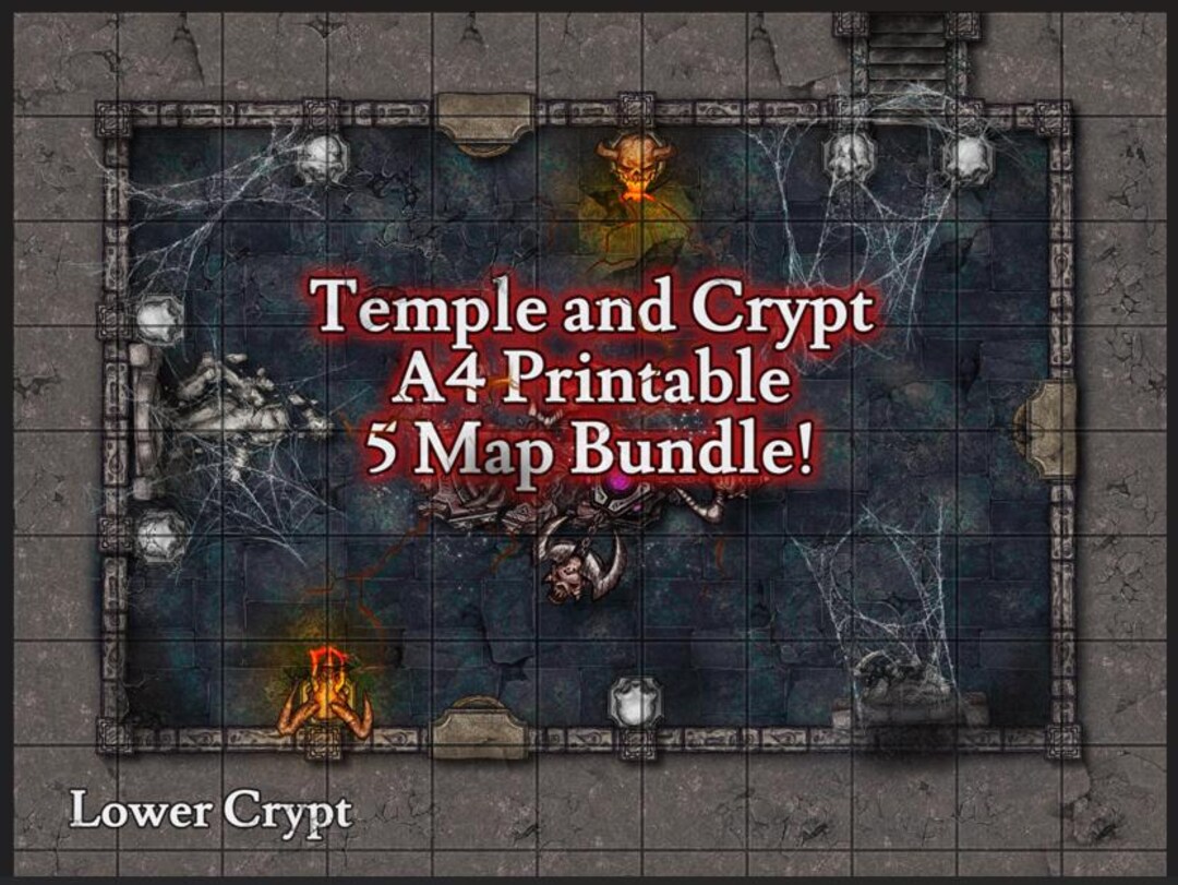 5-level Temple With Crypt Printable Battlemap PNG | A4 | 1-inch Grid ...