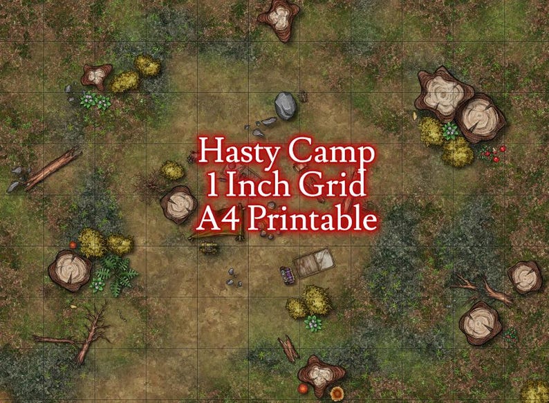 Printable Forest Camp & Woodsman’s Hut Battlemap | A4 | 1-inch Grid | 2 ...
