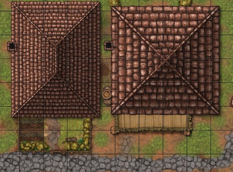 Printable 2x Two-story Village House Battlemaps PNG | A4 | 1-inch Grid ...