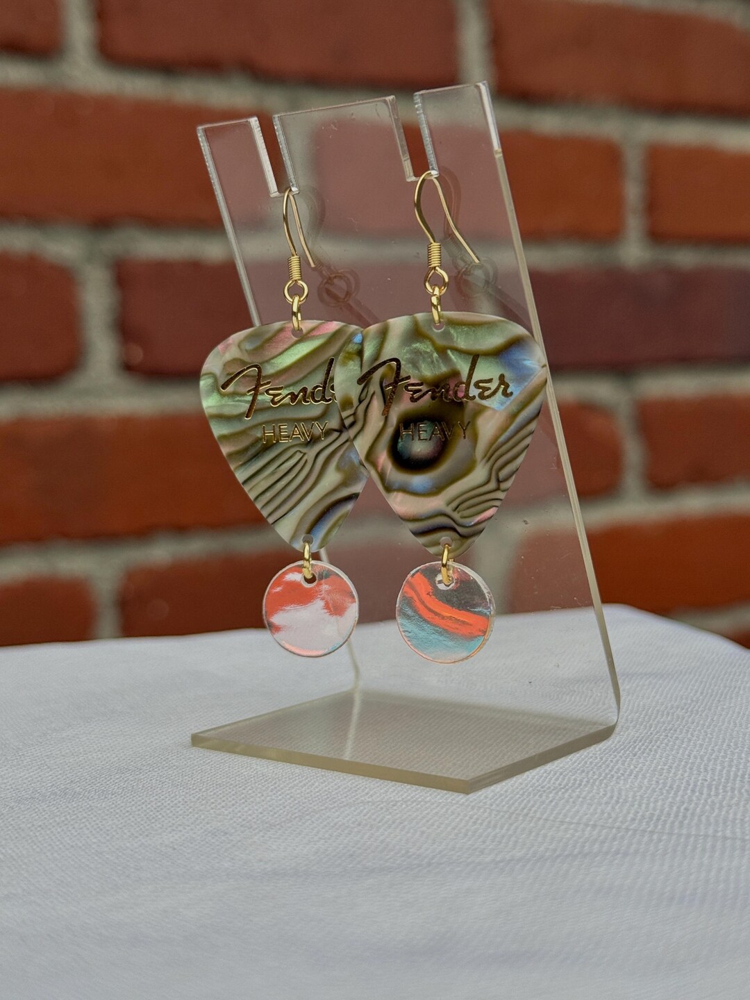 Iridescent Abalone Fender Guitar Pick Earrings, Gold Plated, Unique ...