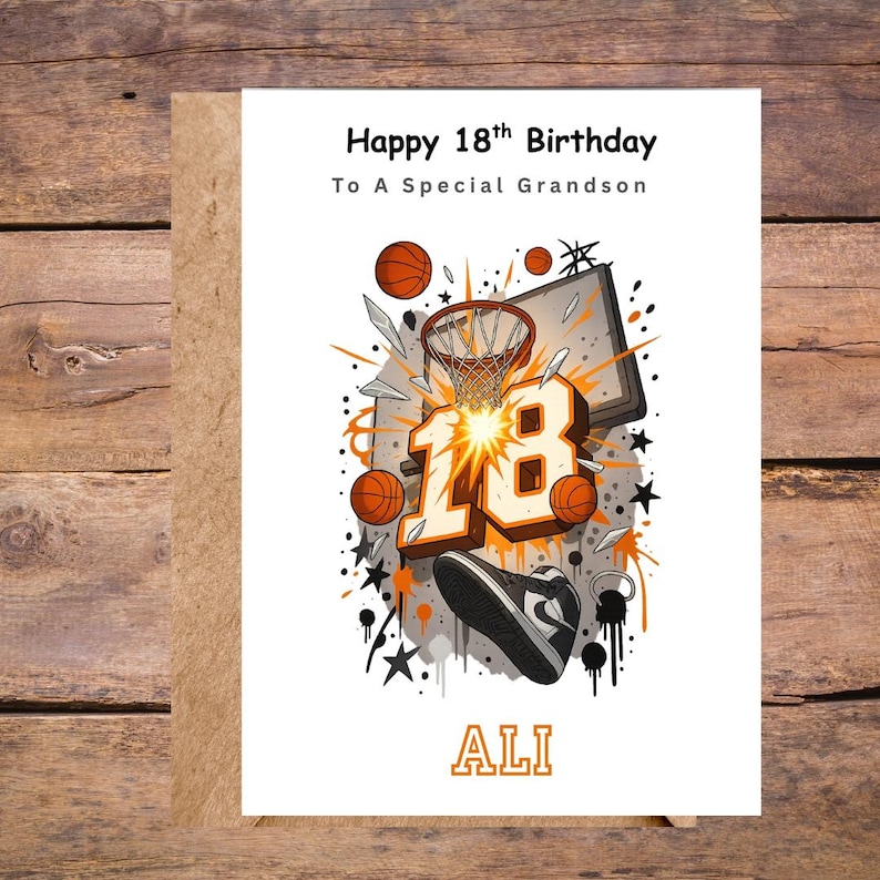 Personalized Basketball Birthday Card for Grandson Age 18, Slam Dunk ...
