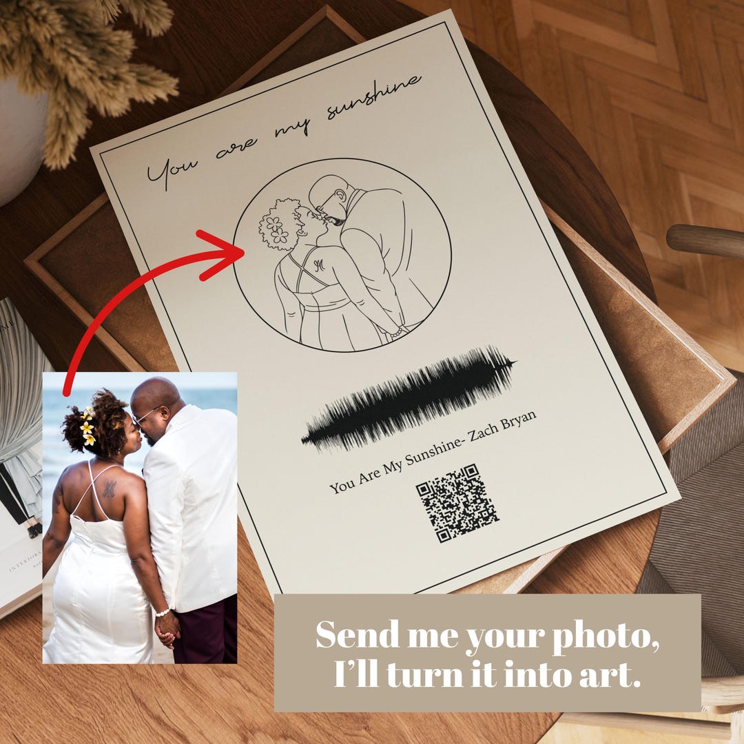 Custom Line Art Portrait With Song Soundwave, Turn Your Photo Into Art ...