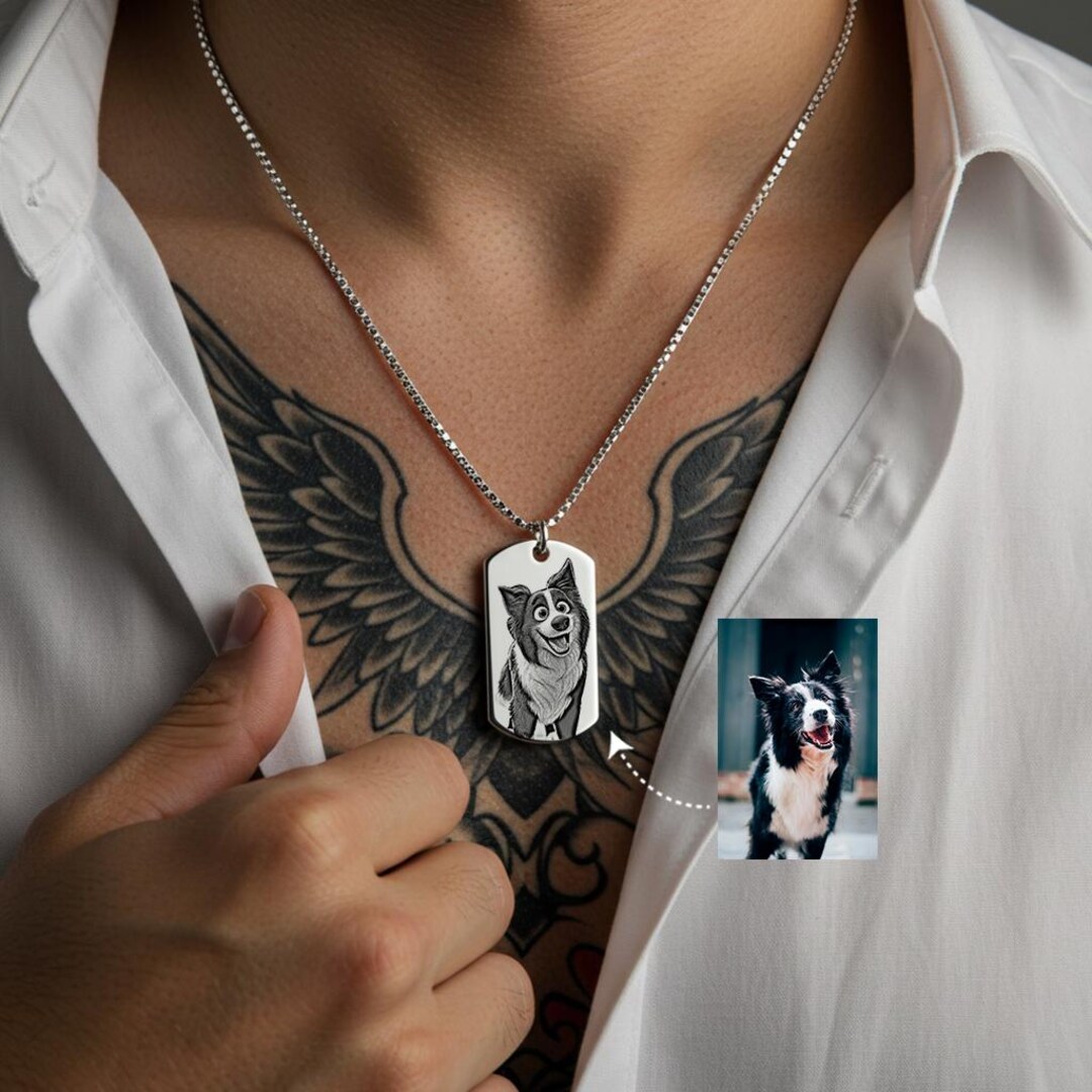 Personalized Cartoon Pet Portrait Engraved Necklace, Custom Cartoon ...