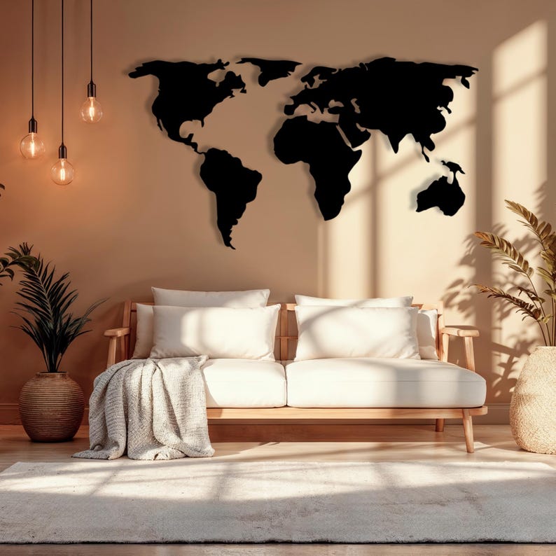 Large Metal World Map Wall Art | Modern Metal Wall Decor | Continental ...