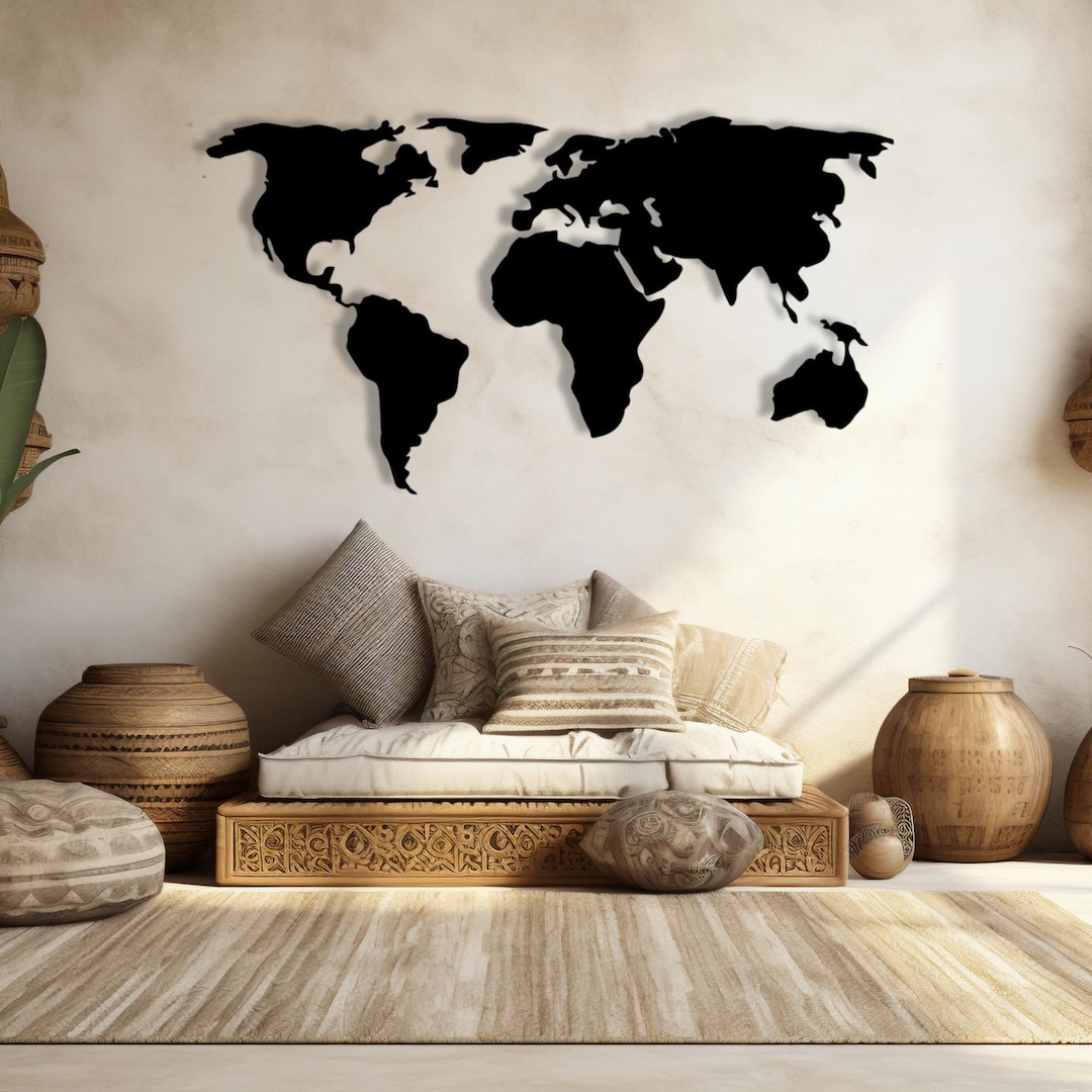 Large Metal World Map Wall Art: Modern Minimalist Decor - Etsy