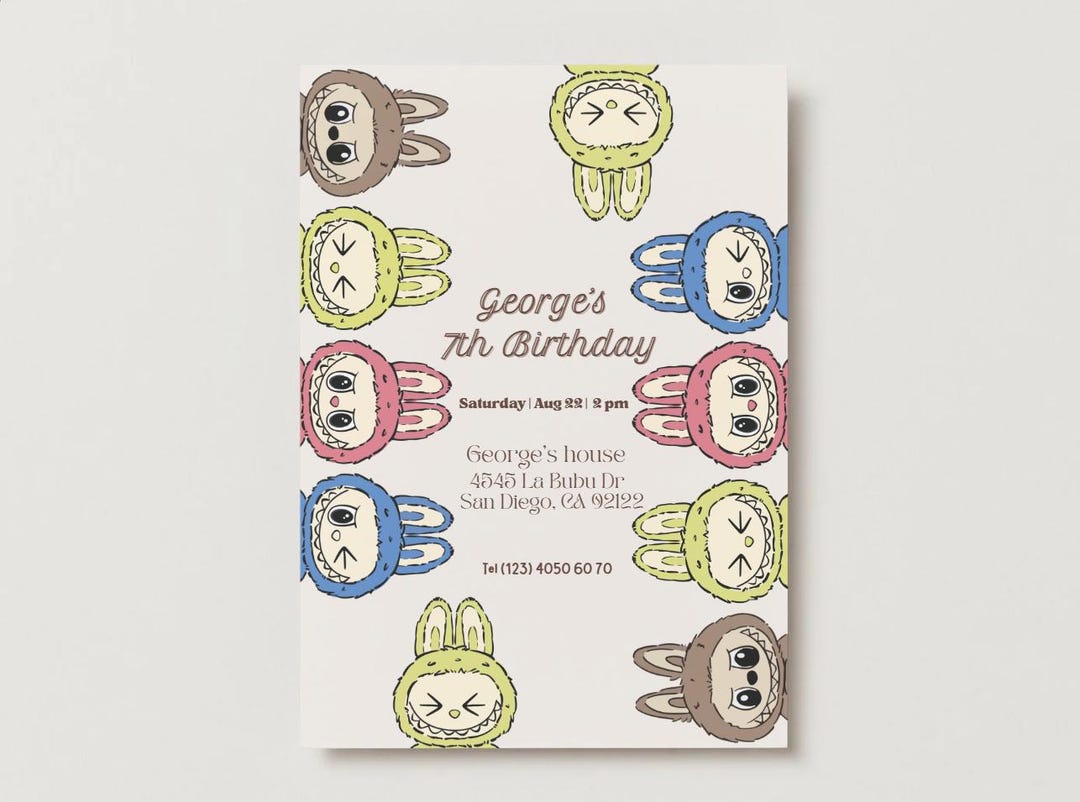 Labubu Theme Birthday Invitation | Editable Labubu Invitation | Cute ...