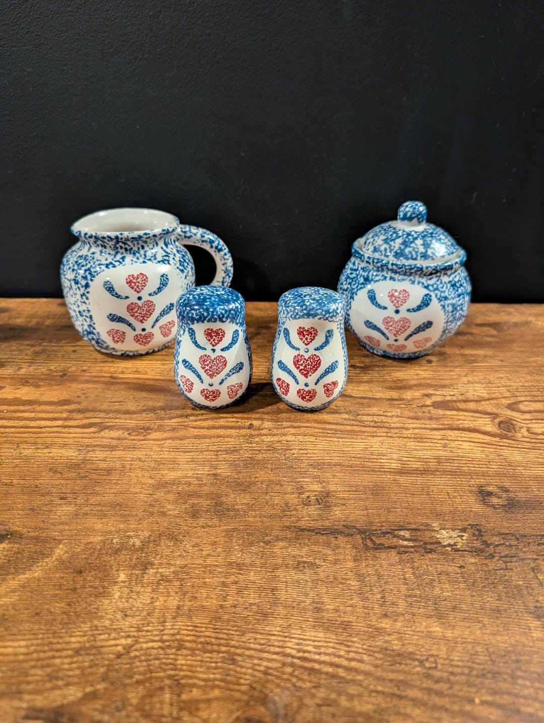 Spongewear Matching Salt Pepper Cream and Sugar Set With Blue White ...