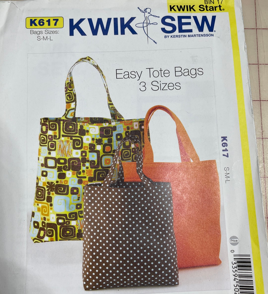 Kwik Sew Sewing Pattern K617, Uncut Pattern, Craft Pattern, Easy Tote ...