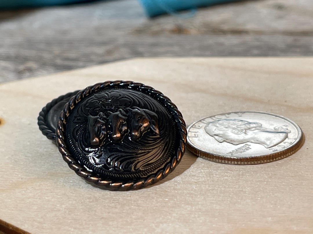 3 Horse Head Concho Round W/rope Edge 1", Dark Copper, Western Concho ...