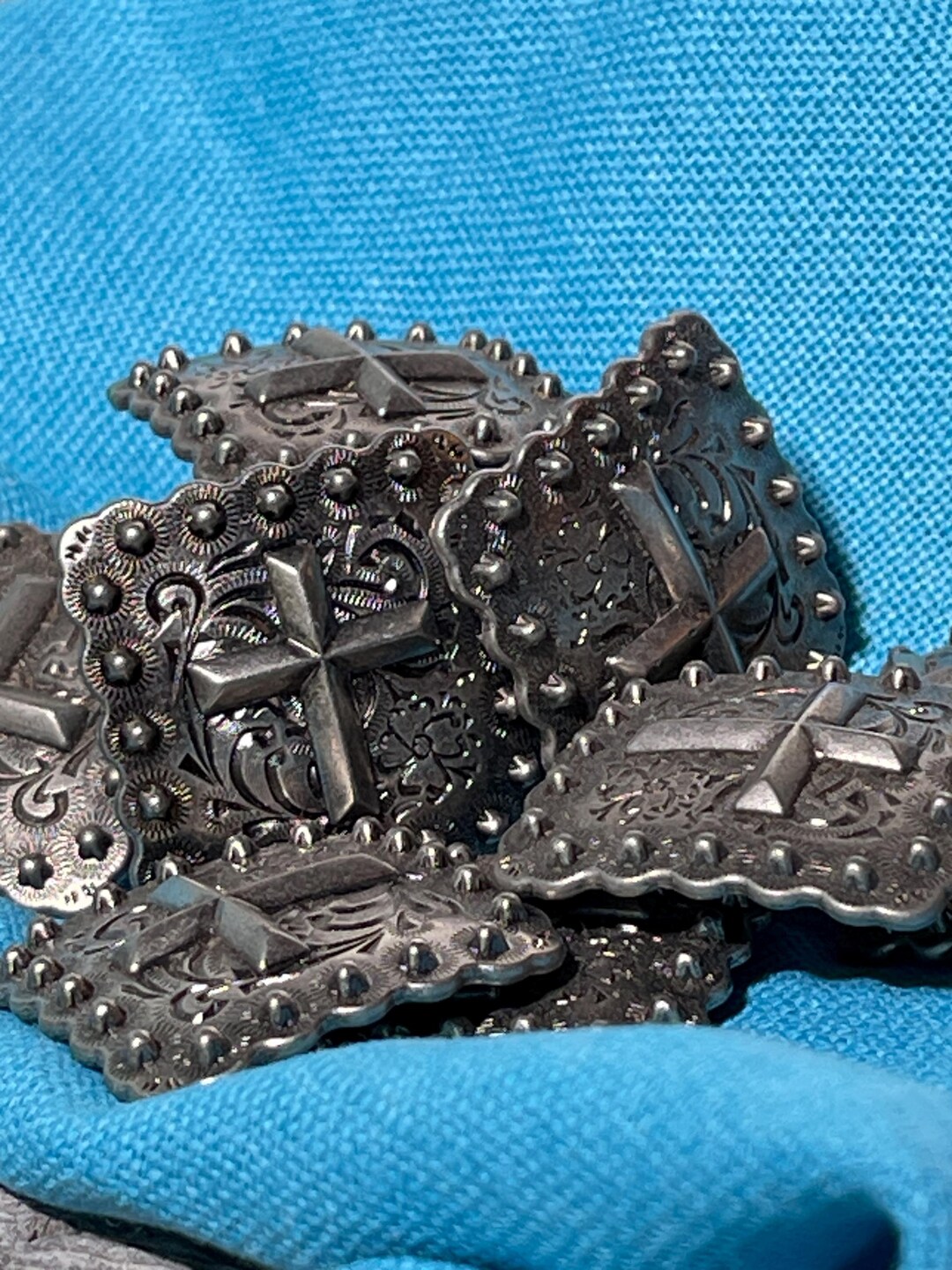 Square Berry Concho With Cross, Silver Concho, Silver Cross Concho ...