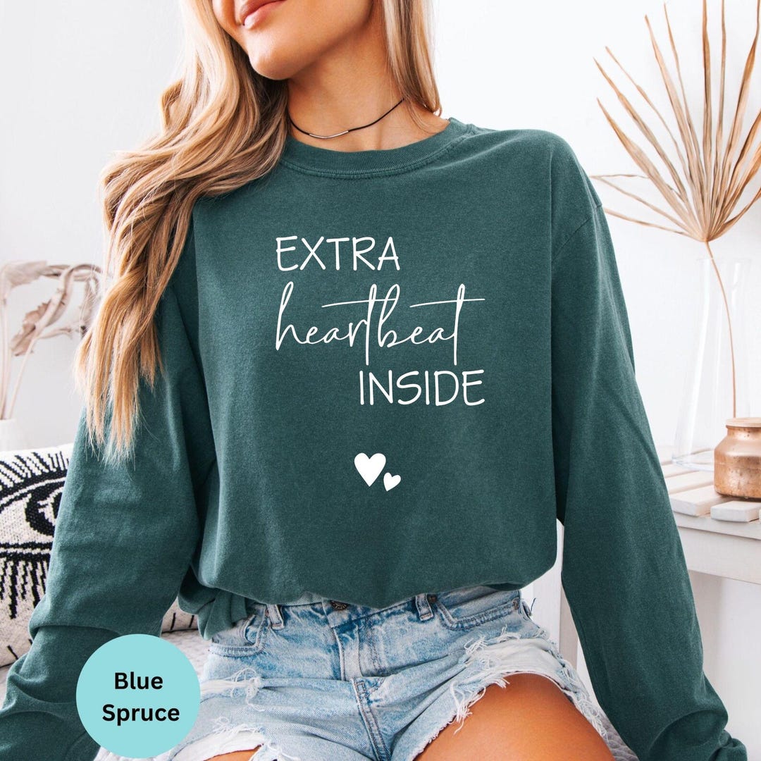 Comfort Colors® Extra Heartbeat Inside Long Sleeve T-shirt, Pregnancy ...