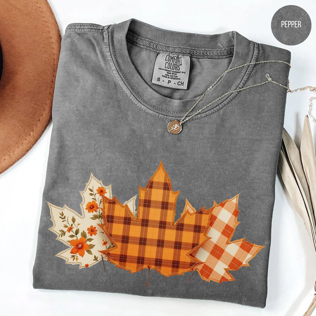 Comfort Colors® Fall Leaf Shirt: Checkered Autumn Thanksgiving Tee - Etsy