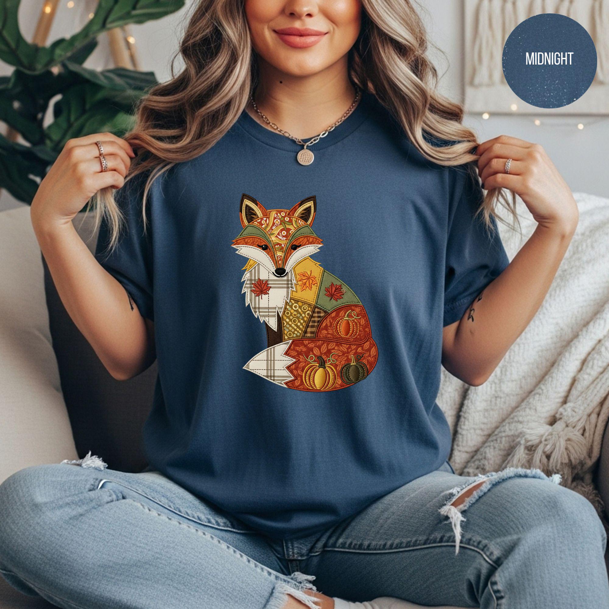 Comfort Colors® Patchwork Fox Shirt | Faux Embroidery Fall Thanksgiving ...