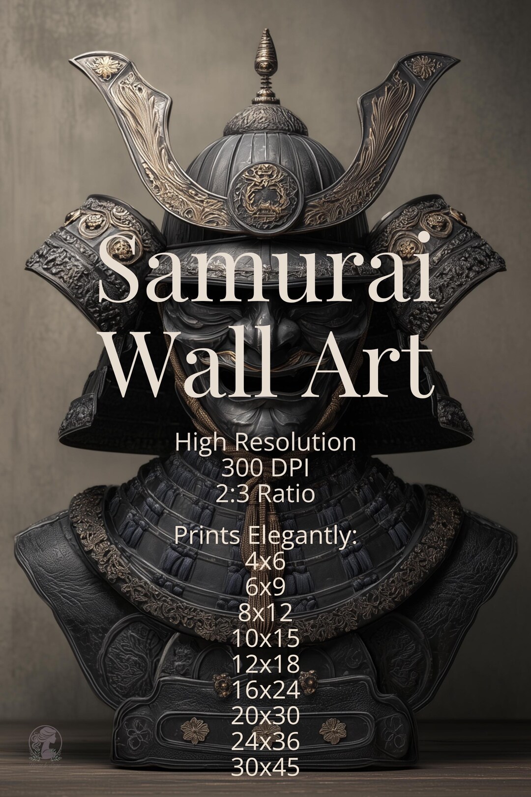 Black Lotus Samurai Mask Wall Art | 2:3 Ratio 300 DPI Digital Download ...
