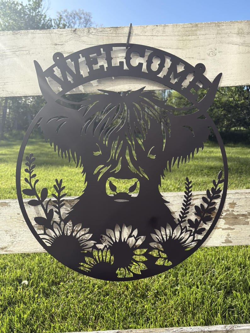 Metal Highland Cow Welcome Sign - Etsy