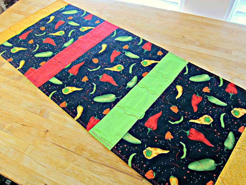 Quilted Table Runner Chili Peppers Black Table Runner Food - Etsy