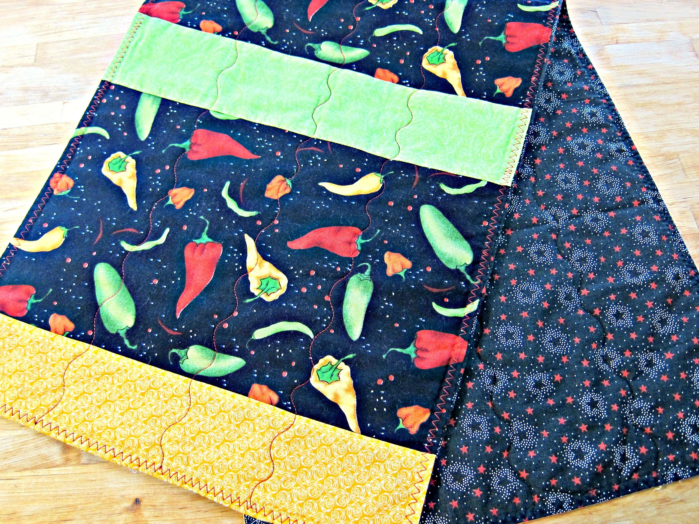 Quilted Table Runner Chili Peppers Black Table Runner Food - Etsy