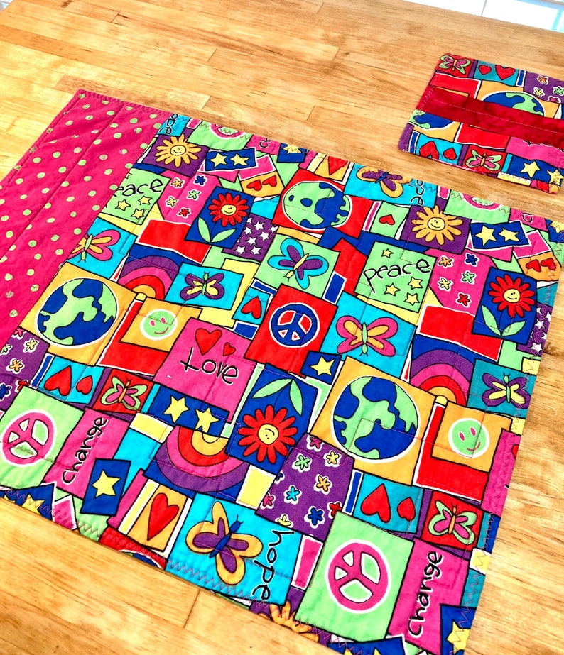 Quilted Placemat, Peace Sign, Snack Mat, Work From Home, Single ...