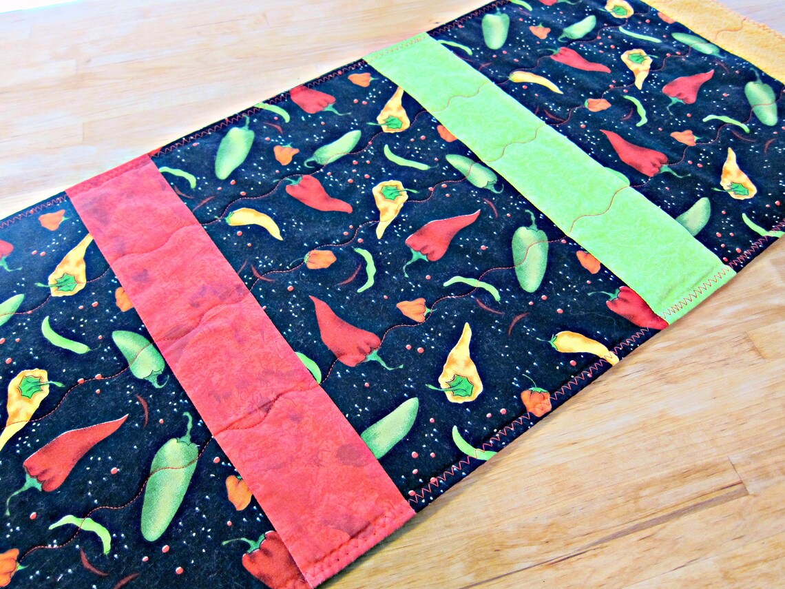 Quilted Table Runner Chili Peppers Black Table Runner Food - Etsy