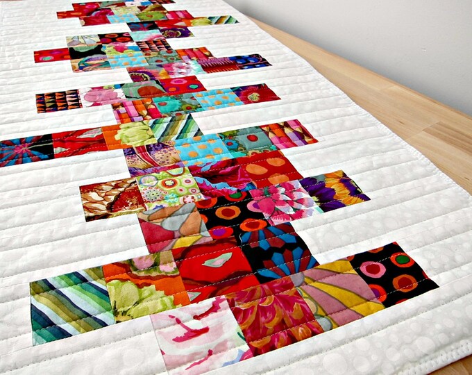 Quilted Table Runner Modern White Bright Colors - Etsy