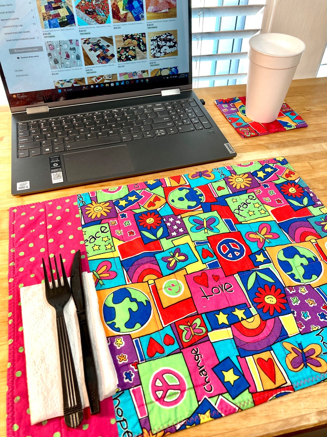 Quilted Placemat, Peace Sign, Snack Mat, Work From Home, Single ...