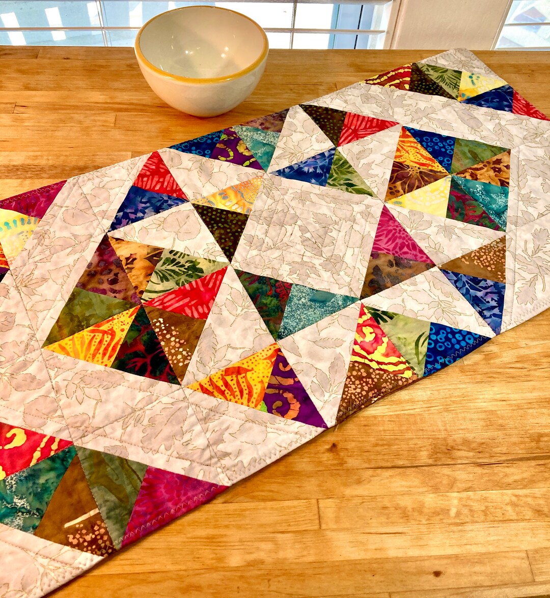 Quilted Patchwork Table Runner, Batik Table Runner, Patchwork Table Topper, Batik Table Topper ...