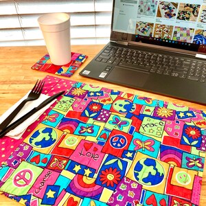 Quilted Placemat, Peace Sign, Snack Mat, Work From Home, Single ...