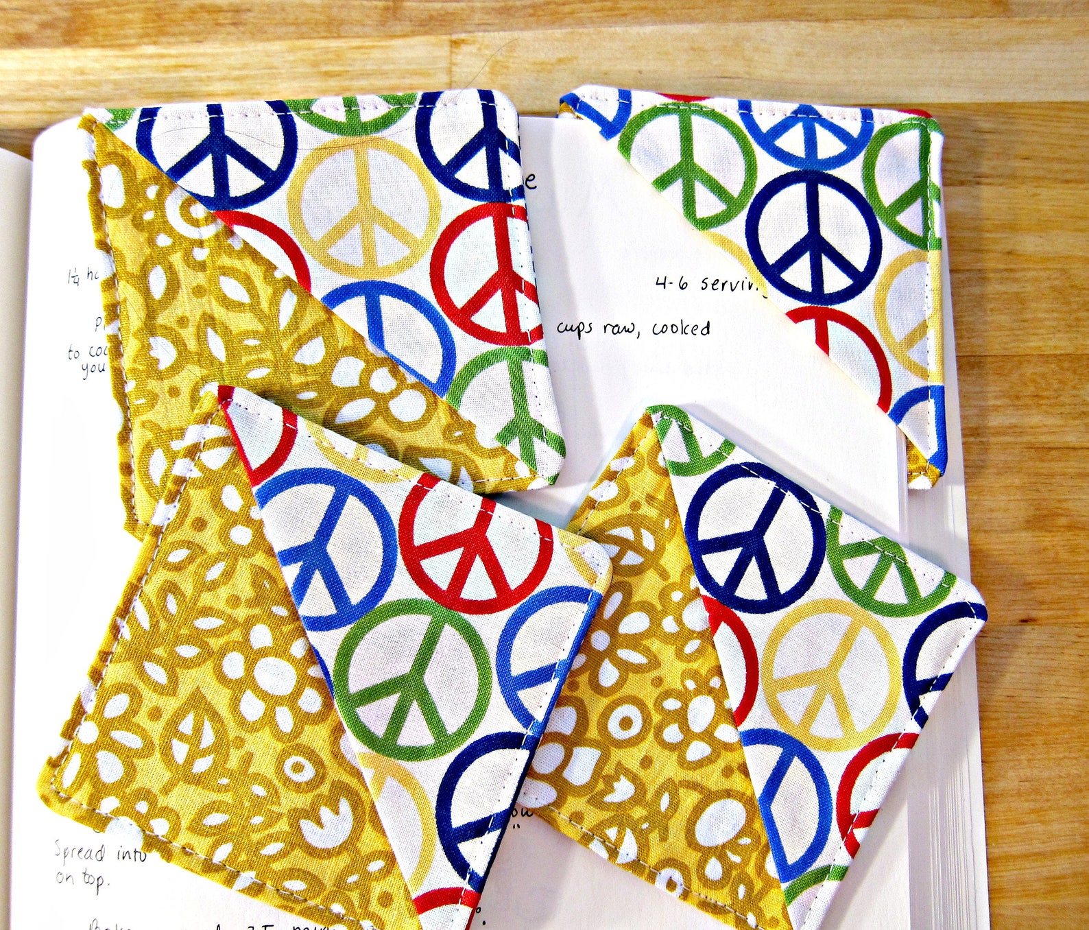 4 Bookmarks, Corner Bookmark, Peace Sign, Fabric Bookmark, Book Club ...