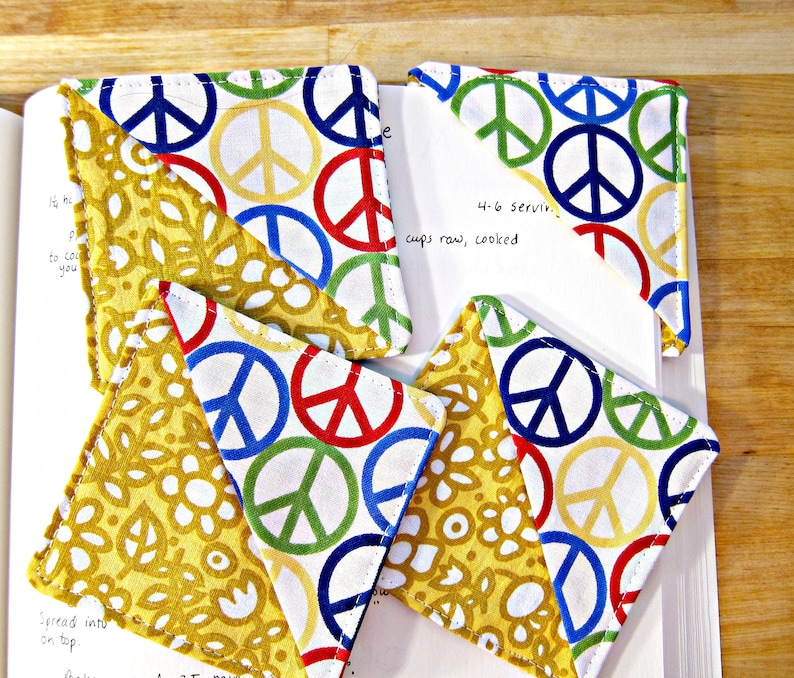 4 Bookmarks, Corner Bookmark, Peace Sign, Fabric Bookmark, Book Club ...