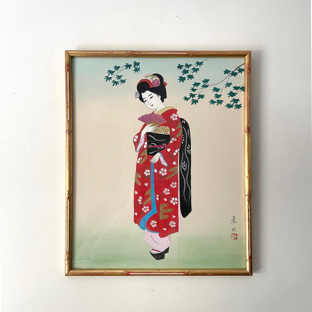Gorgeous Mid-century Geisha Painting on Silk, Framed, Signed - Etsy