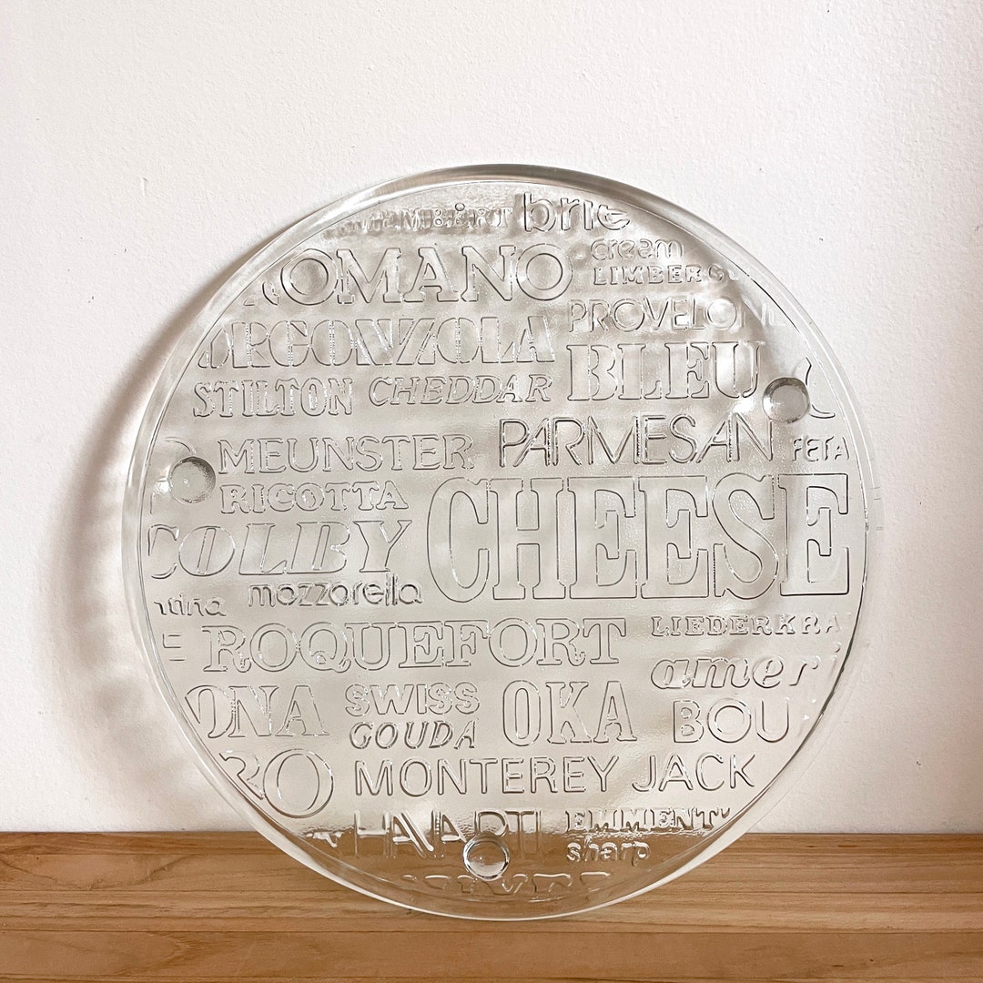 Vintage Typography Lover’s Glass Cheese Board, Footed Glass Cheese ...